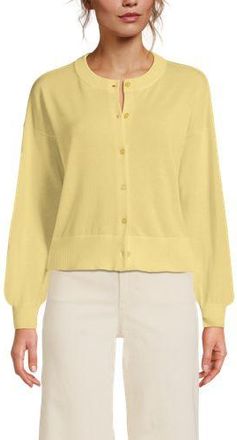 Lands End Kurzer Feinstrick-Cardigan aus Baumwolle, Damen, Gr&ouml;&szlig;e:48-50 regular, Gelb, Baumwolle, by Lands End
