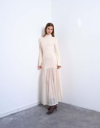 Topshop Robe longue en maille - Ivoire-Blanc