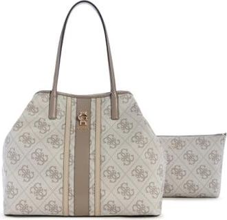 Guess sac shopper Erenia 2 in 1 Tote Dark Taupe Logo blanc