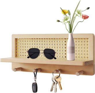 Generic Wandregal mit Haken,Eingangshaken mit,Hängende Regale in der Holzkraut - Kinderbücherregale Rustikale Bauernhofdekoration, Wandveranstalter mit Haken 