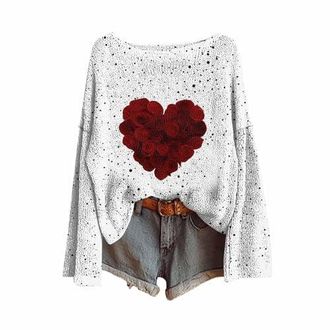Generic Pull textur&eacute; en tricot &eacute;pais doux et confortable pour la Saint-Valentin 2026, blanc, XXL