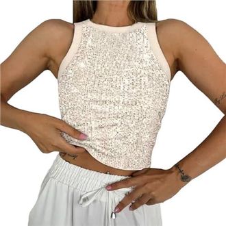 Generic D&eacute;bardeur &agrave; paillettes pour femmes, haut sans manches scintillant, d&eacute;bardeur &agrave; col halter de couleur unie, veste slim &agrave; col halter pour f&ecirc;tes classiqu