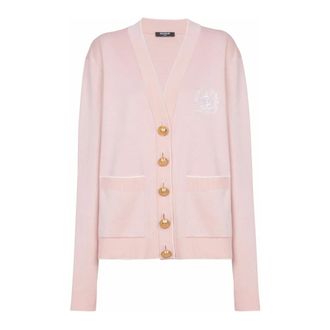 Balmain Femme, Pulls, Rose, Taille: 40 FR Cardigan en maille brod&eacute; Embl&egrave;me