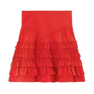 Ganni Femme, Jupes, Rouge, Taille: 36 FR Jupe midi &agrave; volants superpos&eacute;s