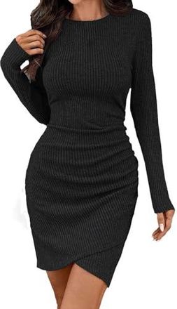 Generic Robe pull moulante en tricot pour femme - Mini manches longues - Col rond - Ourlet asym&eacute;trique - Coupe ajust&eacute;e - Pour f&ecirc;te, soir&eacute;e, cocktail, rendez-v