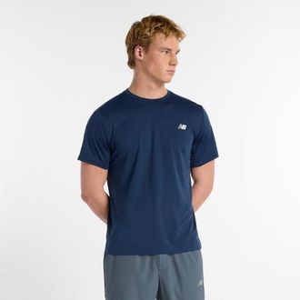 New Balance Homme Sport Short Sleeve T-Shirt en Bleu/Blanc, Polyester, Taille 2XL