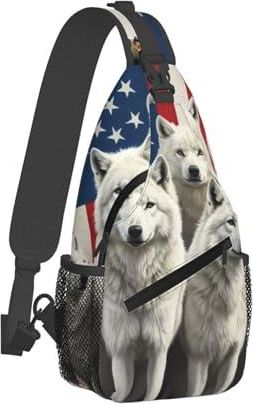 Generic Mode Sacoche Homme Bandouliere Drapeau am&eacute;ricain Loups et Loup Sac &agrave; Bandouli&egrave;re Multifonction Sac &agrave; Dos De Voyage pour Homme &eacute;cole Femme