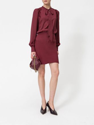 Twinset Mini-robe chemisier en viscose avec col lavalli&egrave;re et empi&egrave;cements en dentelle