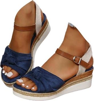 Generic Sandales espadrilles compens&eacute;es pour femme avec bride arri&egrave;re et sangle de cheville - Chaussures larges avec soutien de la vo&ucirc;te plantaire - Plateform