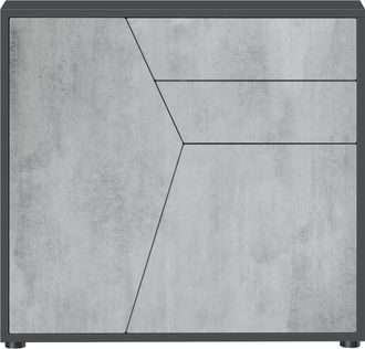 Vladon Sideboard Benny, Made in Germany, Kommode mit 2 Türen und 2 Schubladen, Schwarz matt/Beton Oxid Optik (79 x 74 x 36 cm)