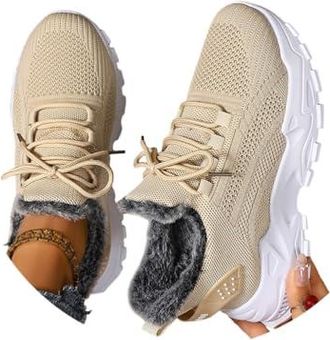 Minetom Baskets Femme Chaussures dhiver De Sport Course Lacets Doublure Chaude Polaire Confortables Semelle Fitness Sneakers A Beige 42 EU