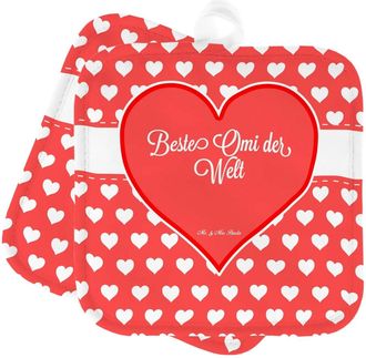 Mr. & Mrs. Panda Topflappen Omi - Geschenk, Herz Liebe Verliebt Dankeschön Geburtstag Bester Beste Bedanken, Topfuntersetzer, Topfhandschuhe, Set, 2er, Enkel, Großmama