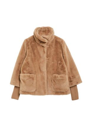 s.Oliver Black Label Fellimitatjacke Stehkragen, Fellimitat, Druckkn&ouml;pfe