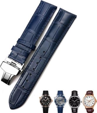Generic 18 mm, 20 mm, 22 mm echtes Rindslederarmband mit Schmetterlingsverschluss, geeignet für das Omega 300-Armband