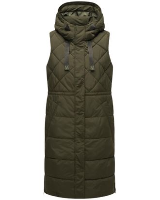 Marikoo Damen &auml;rmellose lange Outdoorweste warme gesteppte Weste mit Kapuze Narikaa 16 Dark Olive Gr. XXL
