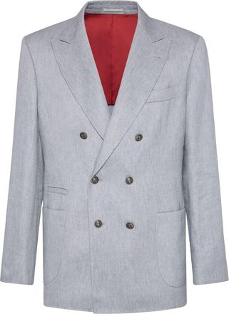 Brunello Cucinelli blazer en lin &agrave; boutonni&egrave;re crois&eacute;e - Gris