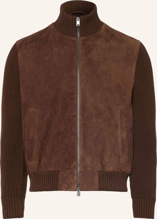 HUGO BOSS Lederblouson Meter Im Materialmix braun