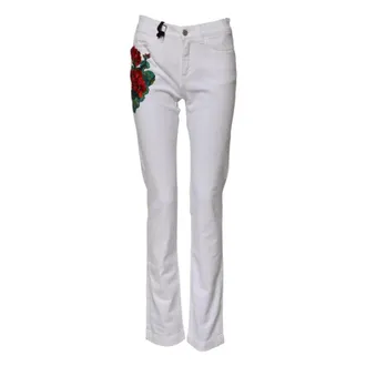 Dolce & Gabbana Wei&szlig;e Blumenstickerei Girly Denim Jeans - - Jeans - Damen - Wei&szlig; - XS