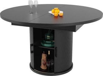 Liberte Libert&eacute; - Table Salle &agrave; Manger, Table Ronde Extensible Noir, Table a Manger Ronde Extensible 6 Personnes, Rangement, Plateau Modulable