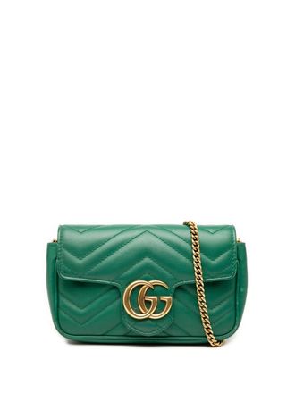 Gucci mini sac &agrave; bandouli&egrave;re Matelass&eacute; Flap en cuir &agrave; motif GG Marmont (2016-2025) - Vert