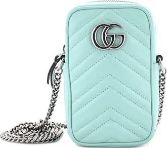 Gucci GG Marmont Vertical Phone Matelasse Leather Mini crossbody bag - Blau