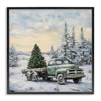 Stupell Industries Petal Prints Design Giclée-Kunst, grüner Weihnachtsbaum-Truck, gerahmt, 43,2 x 43,2 cm, Weiß