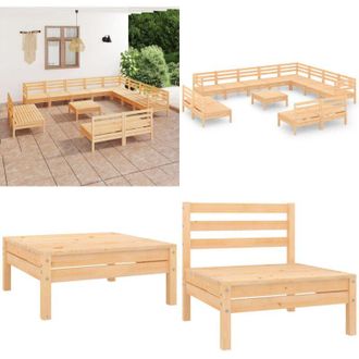 vidaXL 13-tlg. Garten-Lounge-Set Massivholz Kiefer - Holzsofa - Kieferholz
