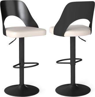 Costway Costway - Ensemble de 2 Tabourets de Bar Ergonomiques de Hauteur Comptoir avec Siège Élargi,Repose-Pieds,Chaises de Bar Pivotantes Réglables, Blanc