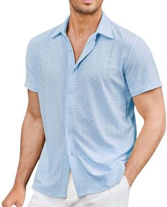 Generic Chemise d&eacute;t&eacute; &agrave; manches courtes pour homme - En tricot respirant - Col &agrave; revers - Chemise de loisirs - Chemise d&eacute;t&eacute; fine - Chemise de plage - Coupe dro