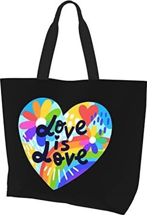 AOOEDM Love Gay Pride Heart Flag Ladies Canvas Tote Sac &agrave; provisions r&eacute;utilisable