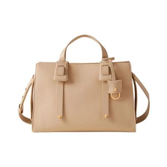 Borbonese Lederhandtasche mit verstellbarem Riemen und Anh&auml;nger - - Bags - Damen - Beige - ONE SIZE