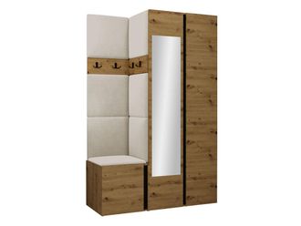 Mirjan24 Garderoben-Set Monati XXVI, Kleiderschrank mit Spiegel, Schuhschrank, 4 Doppelhaken, Kleiderhakenbrett, Gepolstertes Paneel/Wandpaneel, Flurgarderobe 