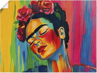 Artland Wanddeko Poster & Kunstdrucke Wandposter 120x90 cm Feminismus Porträt Frau abstrakt bunt modern Frida Kahlo Floral U5MS