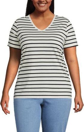 Lands End Supima Kurzarm-Shirt mit V-Ausschnitt, Damen, Gr&ouml;&szlig;e:48-50 plus, Wei&szlig;, Baumwolle, by Lands End
