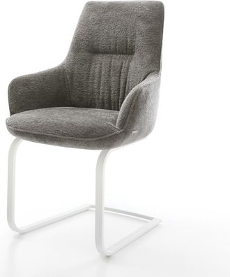 DELIFE Freischwinger Zelia-Flex mit Armlehnen Boucl&eacute; Soft Schlamm Freischwinger flach Effektfinish Titan Taschenfederkern, Esszimmerst&uuml;hle