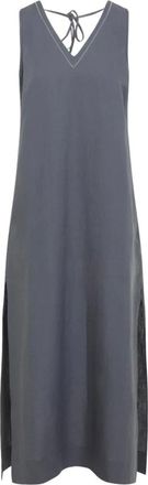 PESERICO Femme, Robes, Bleu, Taille: 38 FR Longue Robe en Lin Pur