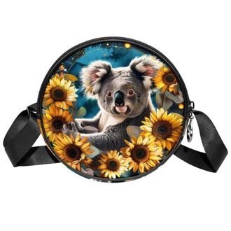 Generic Koala Petit sac &agrave; bandouli&egrave;re circulaire pour femme, sac &agrave; bandouli&egrave;re r&eacute;glable avec fermeture &eacute;clair, sac &agrave; main rond d&eacute;contract&eacute; pour femmes et fill