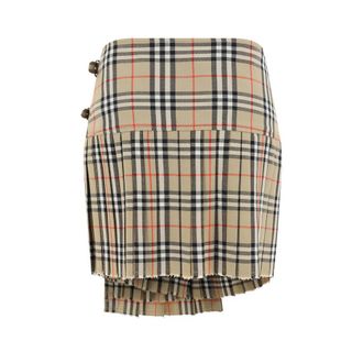 Burberry Womens Beige Wool Oves Aries Mini Skirt