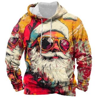 Generic Sweat à capuche de Noël pour homme - Motif graphique 3D fantaisie - Pull décontracté pour fêtes de vacances - Pull à capuche avec poche - Vêtements po