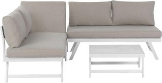 Beliani Salon de Terrasse ou Jardin Canap&eacute; Modulable et Table Basse Assortie en Aluminium Blanc avec Coussins Taupe Si&egrave;ge Relevable et Design Moderne Beliani