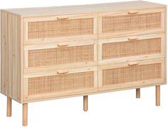 Sweeek Commode 6 tiroirs cannage et décor Bois CAMARGUE L 120 x P 40 x H 80cm