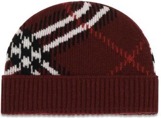 Burberry BU8132889A1308BB Cashmere Check Beanie - Bordeaux
