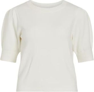 Vila Vila Sleeve O-Neck Knit Top Viril Noos Haut en Tricot &agrave; Manches 2/4 et col Rond, White Alyssum, XL Femme