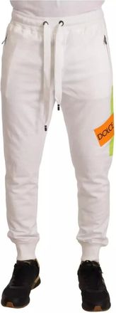 Dolce & Gabbana Homme, Pantalons, Blanc, Taille: L Pantalon de Jogging en Coton Blanc avec Patch Logo