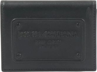 Dolce & Gabbana Homme, Accessoires, Noir, Taille: ONE Size Porte-cartes en cuir de veau avec plaque de logo