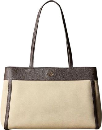 Calvin Klein Femme, Sacs, Beige, Taille: ONE Size Monogram Canvas Medium Tote