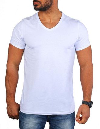 Carisma T-Shirt Herren Uni Basic tief-breit geschnittener V-Ausschnitt v-neck 4644 V-Ausschnitt unifarben kurzarm slim fit