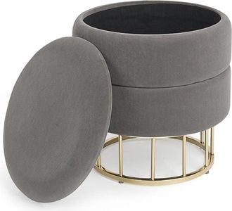 BIZZOTTO Bizzotto - Runder Puff Hocker Pavlina mit Stauraum, Messingfu&szlig;, Samt Sitz modernes Mobiliar -Grau