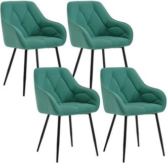 Woltu Lot de 4 Chaises de Salle &agrave; Manger, Chaises de Cuisine Rembourr&eacute;es avec Dossier, Accoudoirs, Pieds en M&eacute;tal, pour Salon, Bureau, Coiffeuse, en Velours