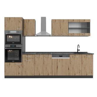 Vicco Cuisine R-Line, Chêne Artisan/Anthracite, 300 cm avec Armoire Haute, PT Anthracite